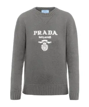 Prada Cashmere And Wool Crew-neck Sweater With Logo - Grey
