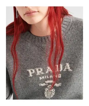 Prada Cashmere And Wool Crew-neck Sweater With Logo - Grey