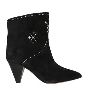 Isabel Marant Étoile Suede Studded Pointed Toe Cone Heel Ankle Boots - Black