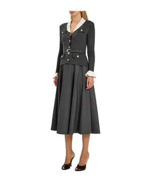 SELF-PORTRAIT Layered Knit And Twill Midi Dress