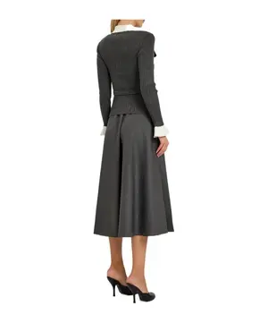 SELF-PORTRAIT Layered Knit And Twill Midi Dress