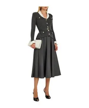 SELF-PORTRAIT Layered Knit And Twill Midi Dress