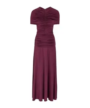 SELF-PORTRAIT Gathered Stretch-jersey Midi Dress - Red