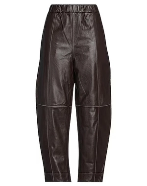 GANNI Solid Color Leather Pants - Black
