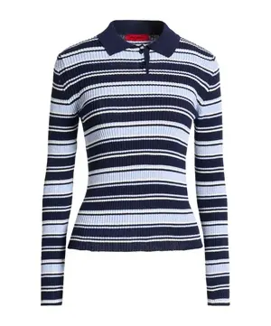 MAXCO. Max&co. Striped Ribbed Knit Long Sleeve Polo - Black