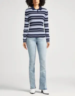 MAXCO. Max&co. Striped Ribbed Knit Long Sleeve Polo