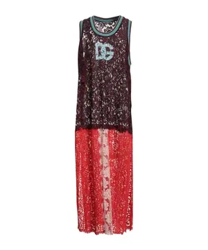 Dolce & Gabbana Colorful Printed Lace Knit Dress - Red