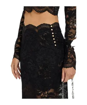 Rabanne Stretch Lace Midi Dress With Scalloped Trims