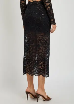 Rabanne Stretch Lace Midi Dress With Scalloped Trims