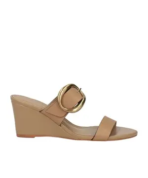 Farm Rio Solid Color Simple Leather Wedge Sandals - Brown