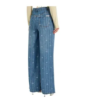 SELF-PORTRAIT Crystal-embellished Wide-leg Jeans