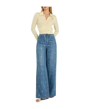 SELF-PORTRAIT Crystal-embellished Wide-leg Jeans