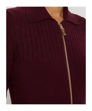 Victoria Beckham Ribbed Knit Zip-up Cardigan With Collared Neck