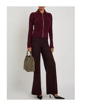 Victoria Beckham Ribbed Knit Zip-up Cardigan With Collared Neck