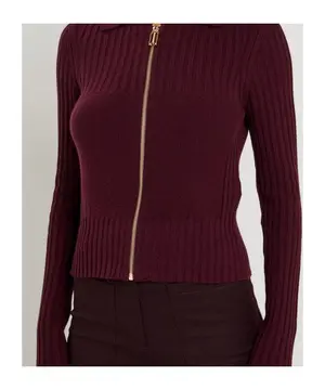 Victoria Beckham Ribbed Knit Zip-up Cardigan With Collared Neck