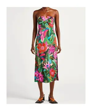 Farm Rio Sleeveless Floral Print Halterneck Maxi Dress