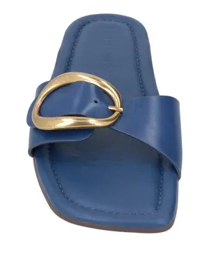 Farm Rio Flat Square Toe Leather Slides With Buckle Detail