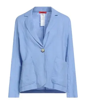 MAXCO. Solid Color Linen Blazer - Blue