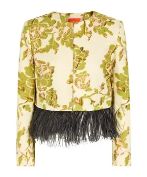 LA DOUBLEJ Bijoux Feather-trim Woven Jacket