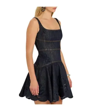 SELF-PORTRAIT Embroidered Panelled Denim Mini Dress