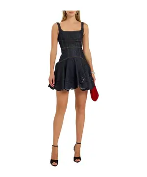 SELF-PORTRAIT Embroidered Panelled Denim Mini Dress