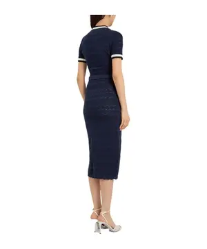 SELF-PORTRAIT Pointelle-knit Midi Dress With Floral Brooch And Pearl Belt