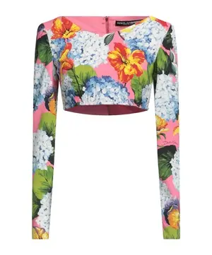 Dolce & Gabbana Floral Print Long Sleeve Cropped Top