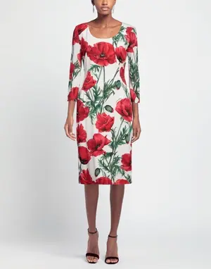 Dolce & Gabbana Floral Print Stretch Crepe Long Sleeve Dress