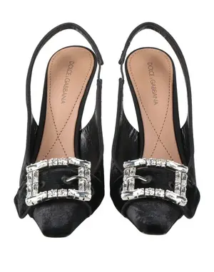 Dolce & Gabbana Velvet Pointed Toe Embellished Slingback Pumps