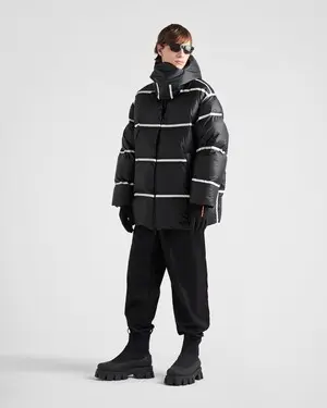 Prada Light Technical Fabric Down Jacket With Striped Trim