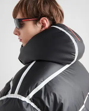 Prada Light Technical Fabric Down Jacket With Striped Trim