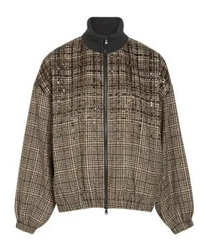 Brunello Cucinelli Padded Houndstooth Alpaca-blend Bomber Jacket - Multicolor
