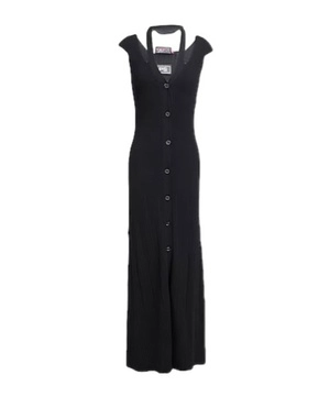 MAXCO. Max&co. Ribbed-knit V-neck Button-front Maxi Dress - Black