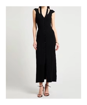 MAXCO. Max&co. Ribbed-knit V-neck Button-front Maxi Dress