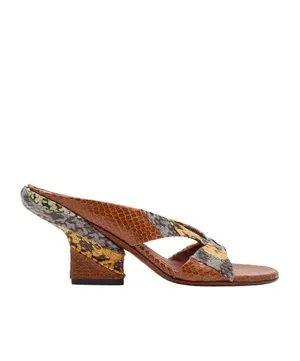 Dries Van Noten Crocodile-effect Leather Mules - Brown