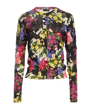 Dolce & Gabbana Floral Print Lace Trimmed Knitted Sweater