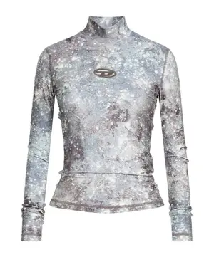 DIESEL® Long Sleeve Mock Neck T-shirt With Crystal Embellishments