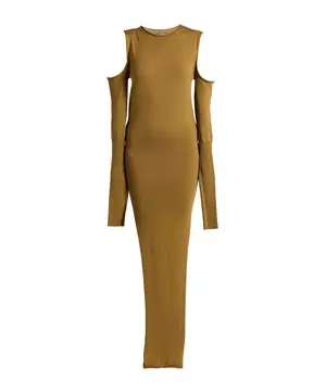 Rick Owens Long Sleeve Cold Shoulder Knit Maxi Dress