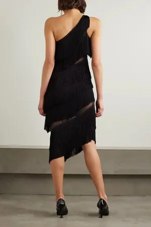 Norma Kamali One-shoulder Tasseled Asymmetrical Hem Dress
