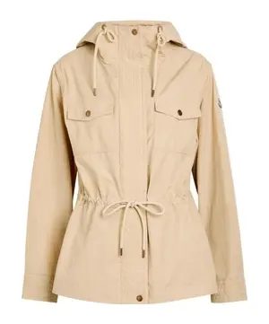 Moncler Serin Hooded Drawstring Waxed Poplin Parka Jacket - Nude