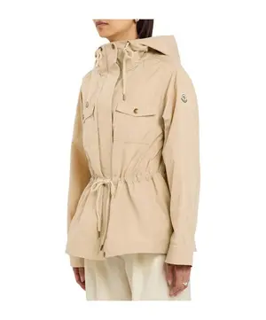 Moncler Serin Hooded Drawstring Waxed Poplin Parka Jacket