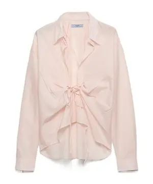 Prada Cotton Shirt With Front Tie Detail - Pink