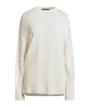 Dolce & Gabbana Solid Color Cashmere Long Sleeve Sweater - White