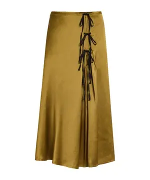 GANNI Bow-embellished Satin Midi Skirt - Brown