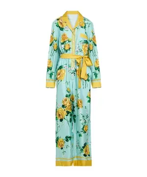 Dolce & Gabbana Floral Print Long-sleeve Drawstring Jumpsuit - Blue