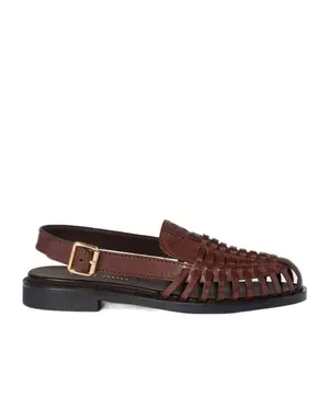 Miu Miu Woven Leather Slingback Loafers - Brown