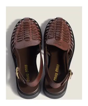 Miu Miu Woven Leather Slingback Loafers - Brown