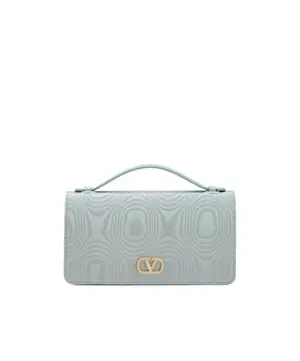 Valentino Garavani Crystal-embellished Vlogo Moiré Wallet-on-chain - Gray