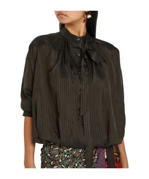 Dries Van Noten Pinstriped Woven Blouse With Detachable Neck Scarf - Black