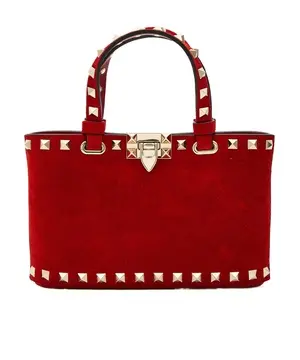 Valentino Garavani Rockstud Mini Suede Tote Bag - Red